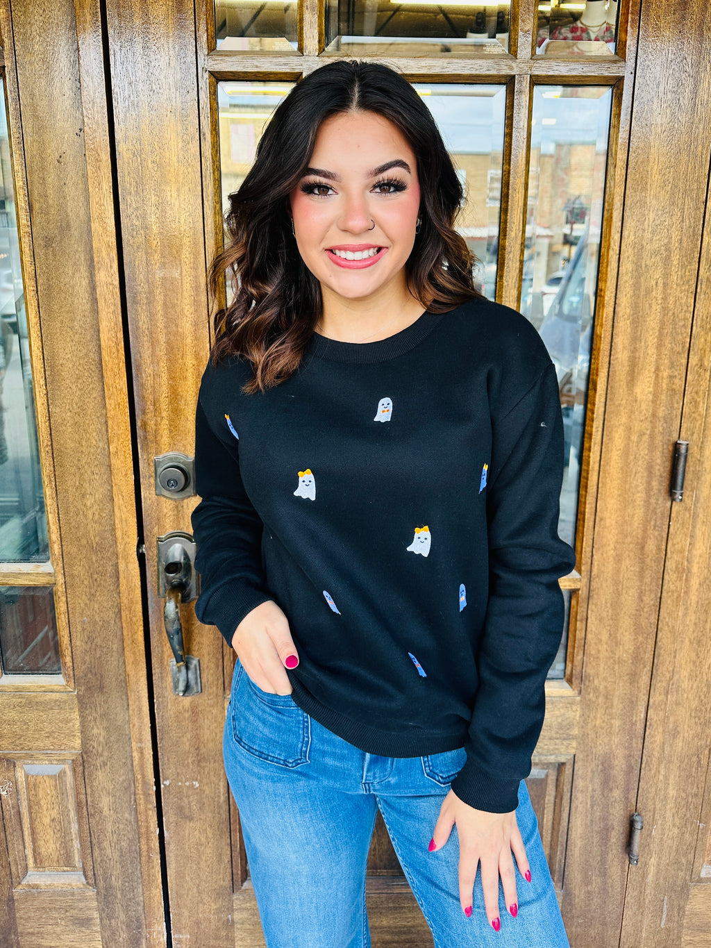 Simply Southern Sweet Ghost Black Embroidered Sweatshirt | Anchored ...